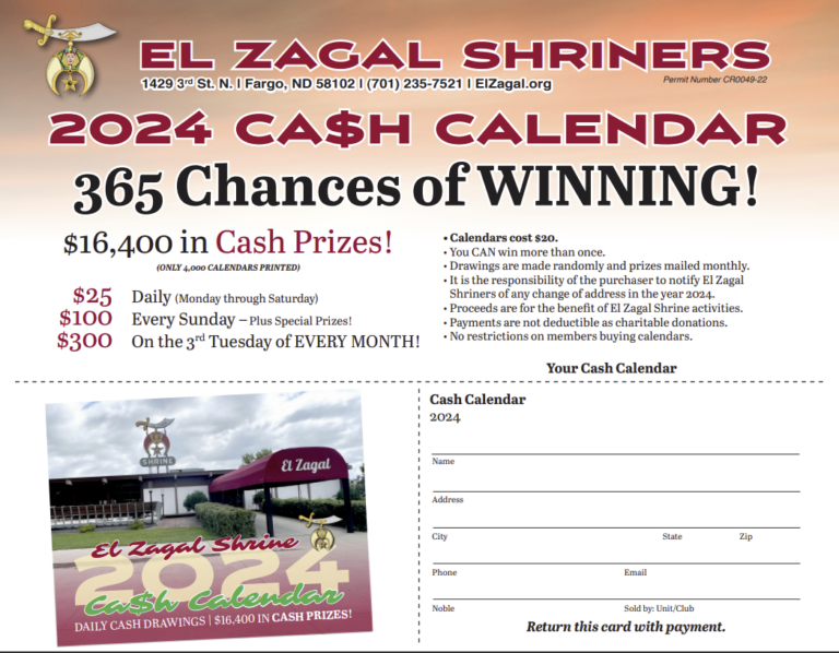 2024 Cash Calendar – El Zagal Shriners